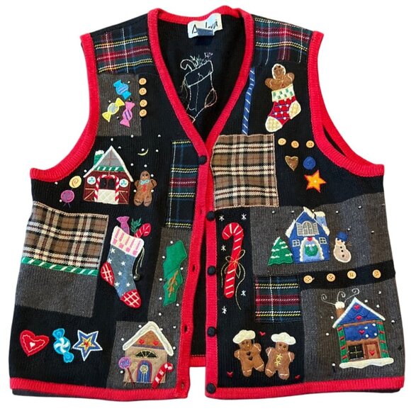 Ambra | Sweaters | Vintage 9s Ambra Ugly Christmas Patchwork Vest Size ...